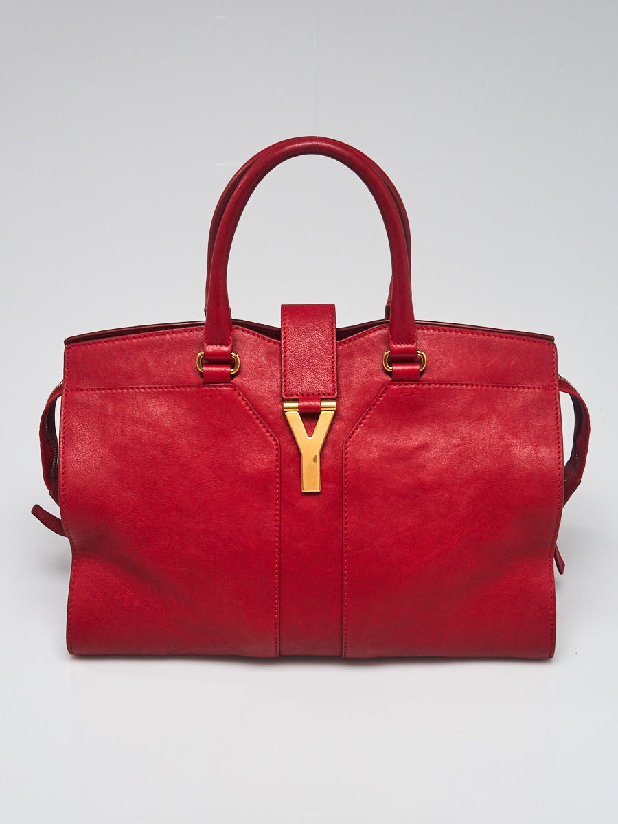 Yves Saint Laurent Red Leather Medium Cabas ChYc Bag | Yoogi's Closet