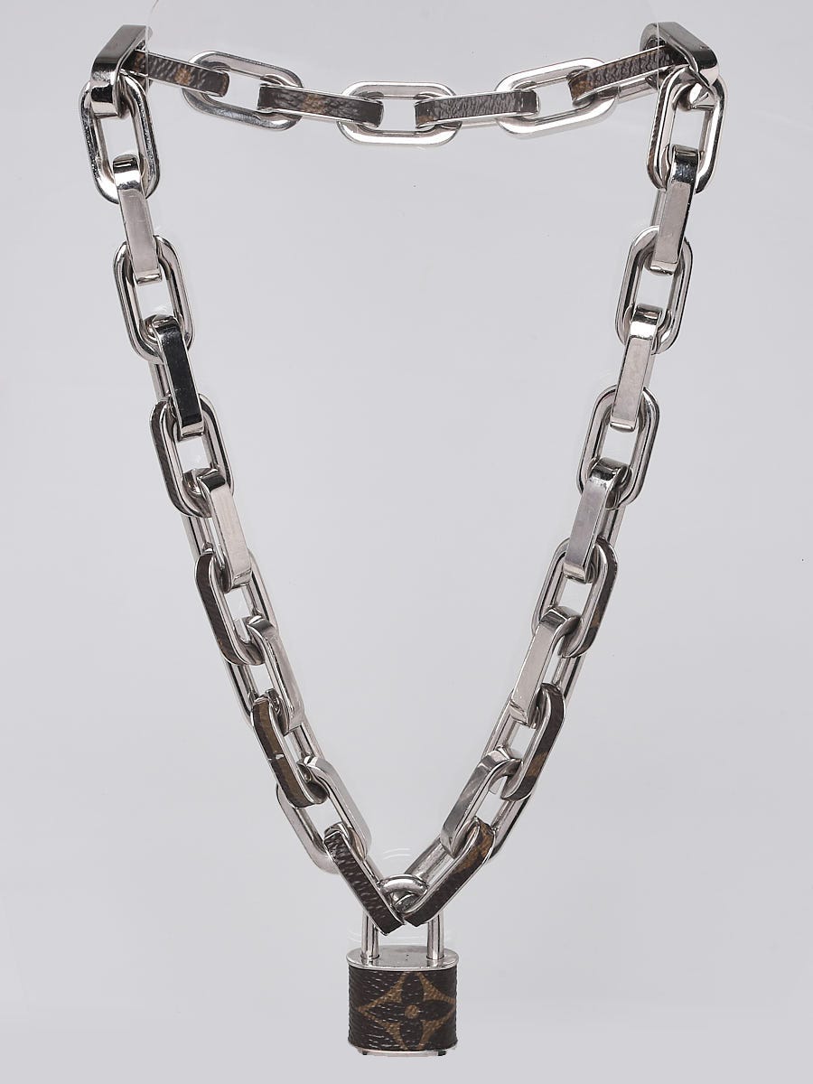 Louis Vuitton Silvertone Metal Monogram Padlock Chain-Link Necklace ...