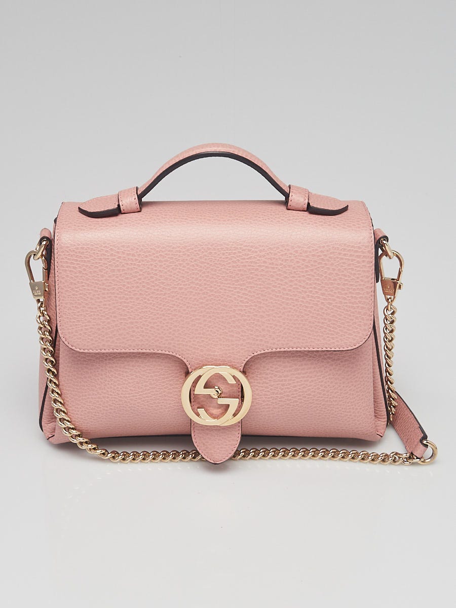 Gucci Pink Pebbled Leather Interlocking Top Handle Bag | Yoogi's Closet