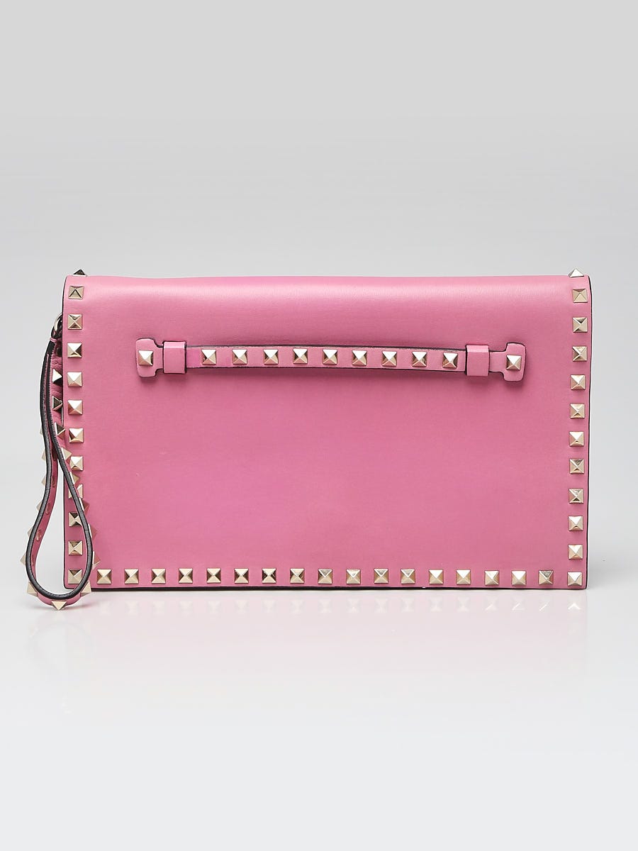 Valentino Pink Lambskin Leather Rockstud Clutch Bag | Yoogi's Closet