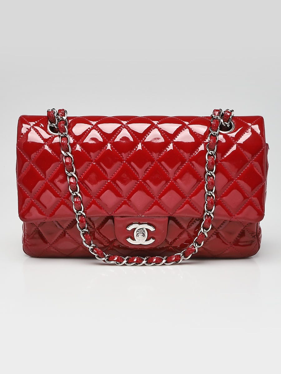Chanel Red Quilted Patent Leather Classic Medium Double Flap Bag ...