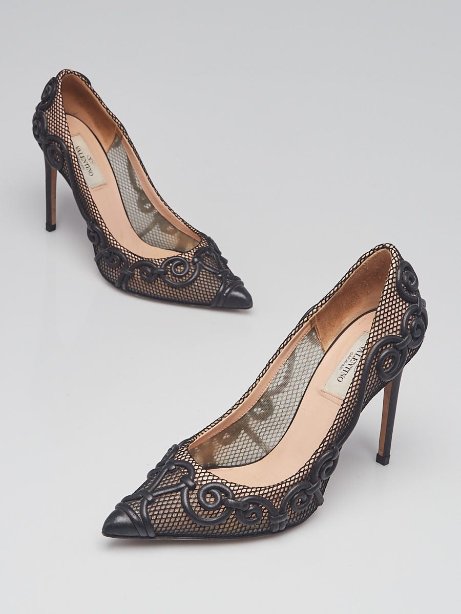Valentino Black Leather and Mesh Pointed Toe Pumps Size 7.5/38 | Yoogi ...