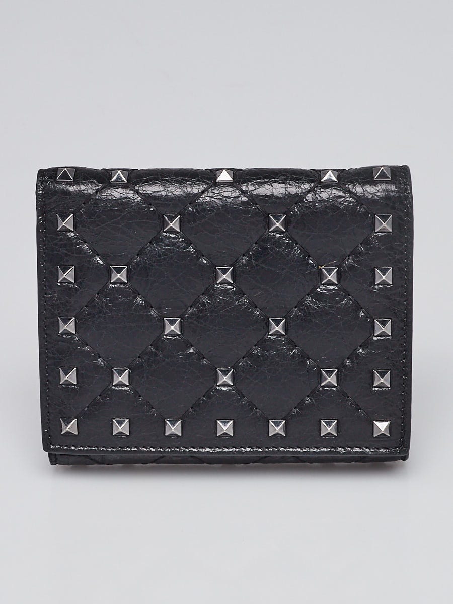 Valentino Black Quilted Leather and Rockstud Compact Wallet | Yoogi's ...