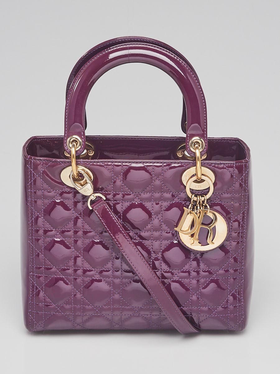 Christian Dior Purple Quilted Cannage Patent Leather Medium Lady Dior ...