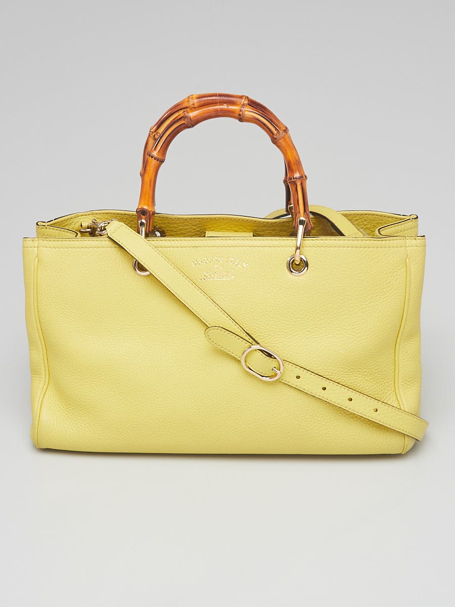 Gucci Yellow Pebbled Leather Medium Bamboo Shopper Tote Bag | Yoogi's ...