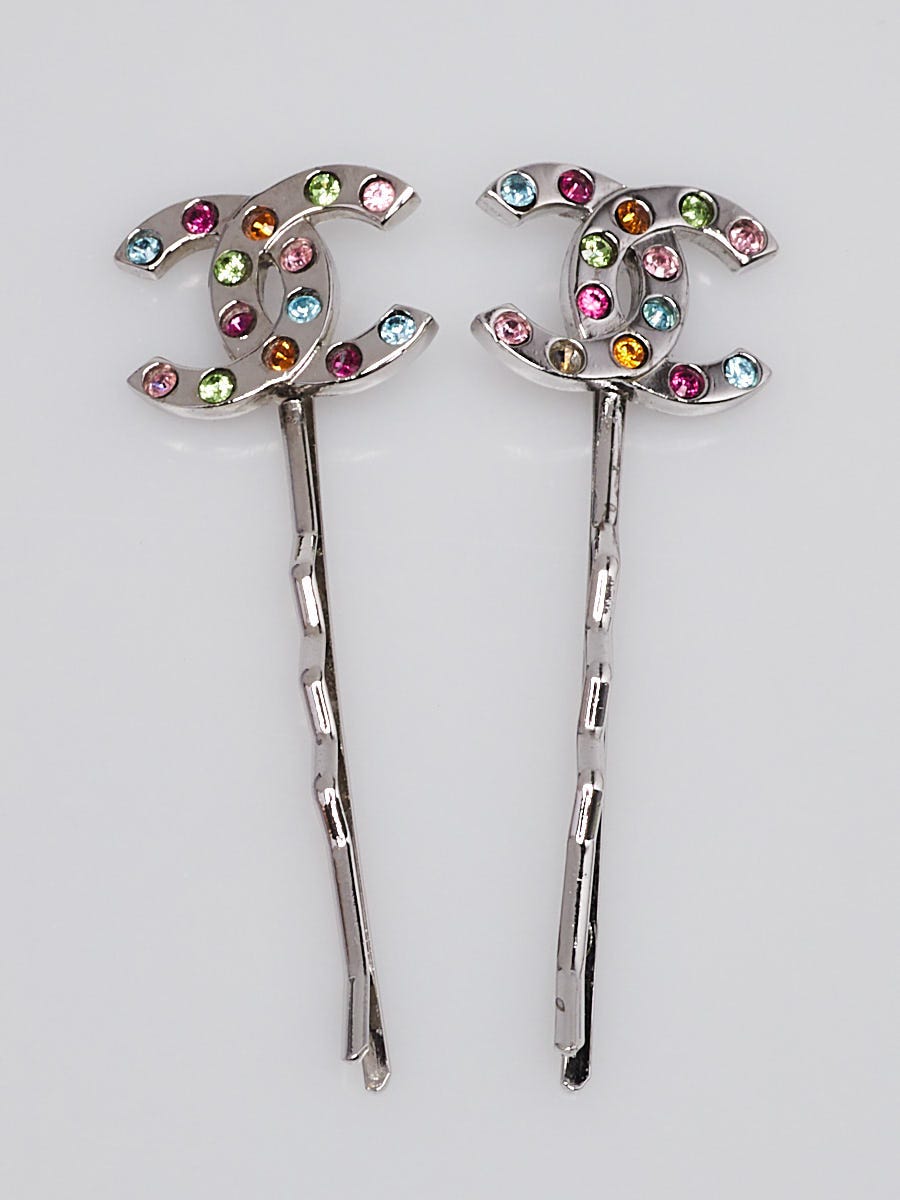 Chanel Multicolor Crystal CC Hair Pins | Yoogi's Closet