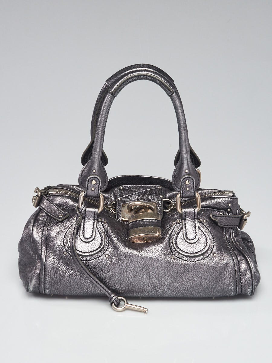 Chloe Dark Silver Leather Paddington Medium Satchel Bag | Yoogi's Closet