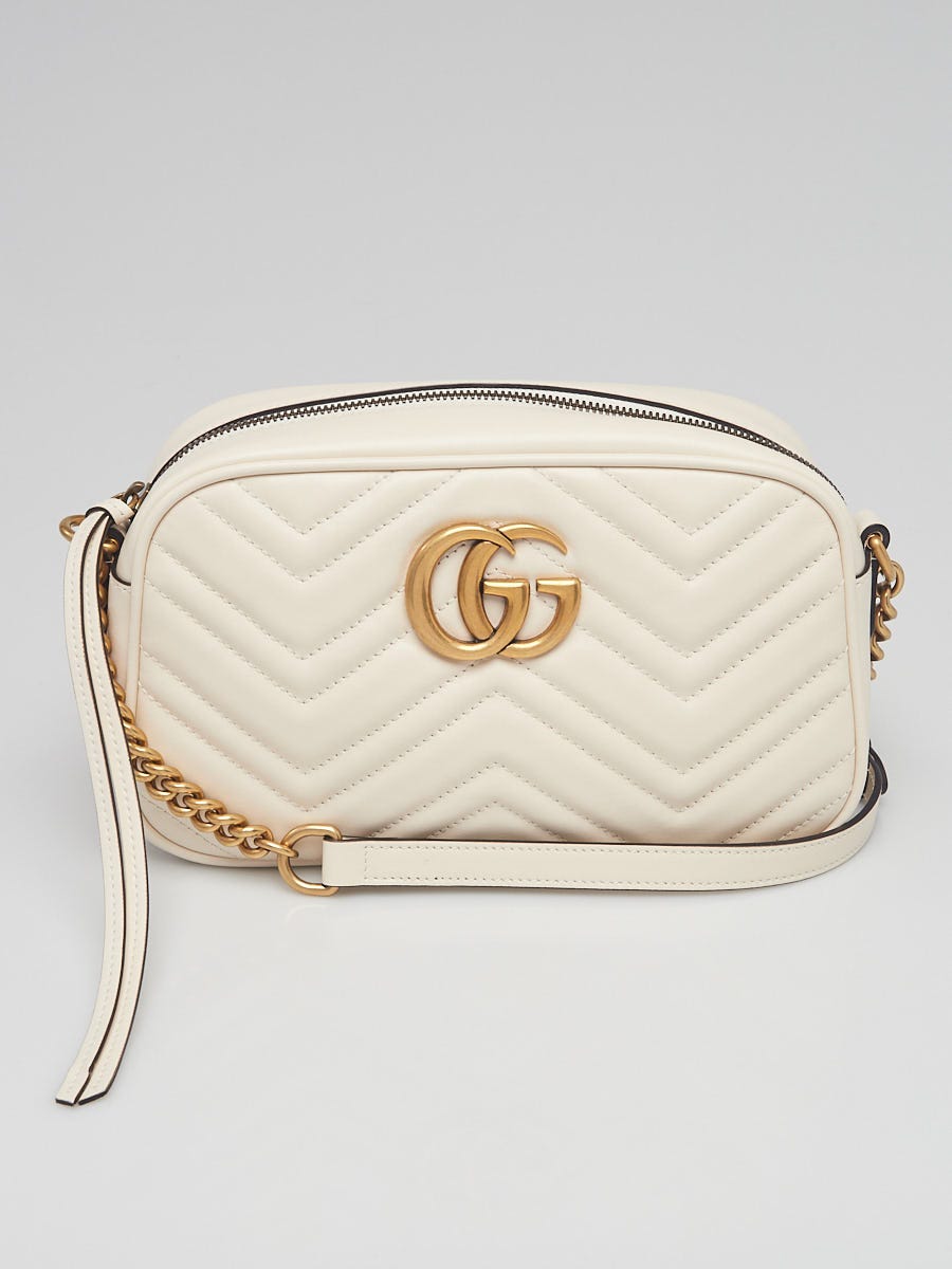 Gucci White Quilted Leather Marmont Small Camera Bag | Yoogi's Closet