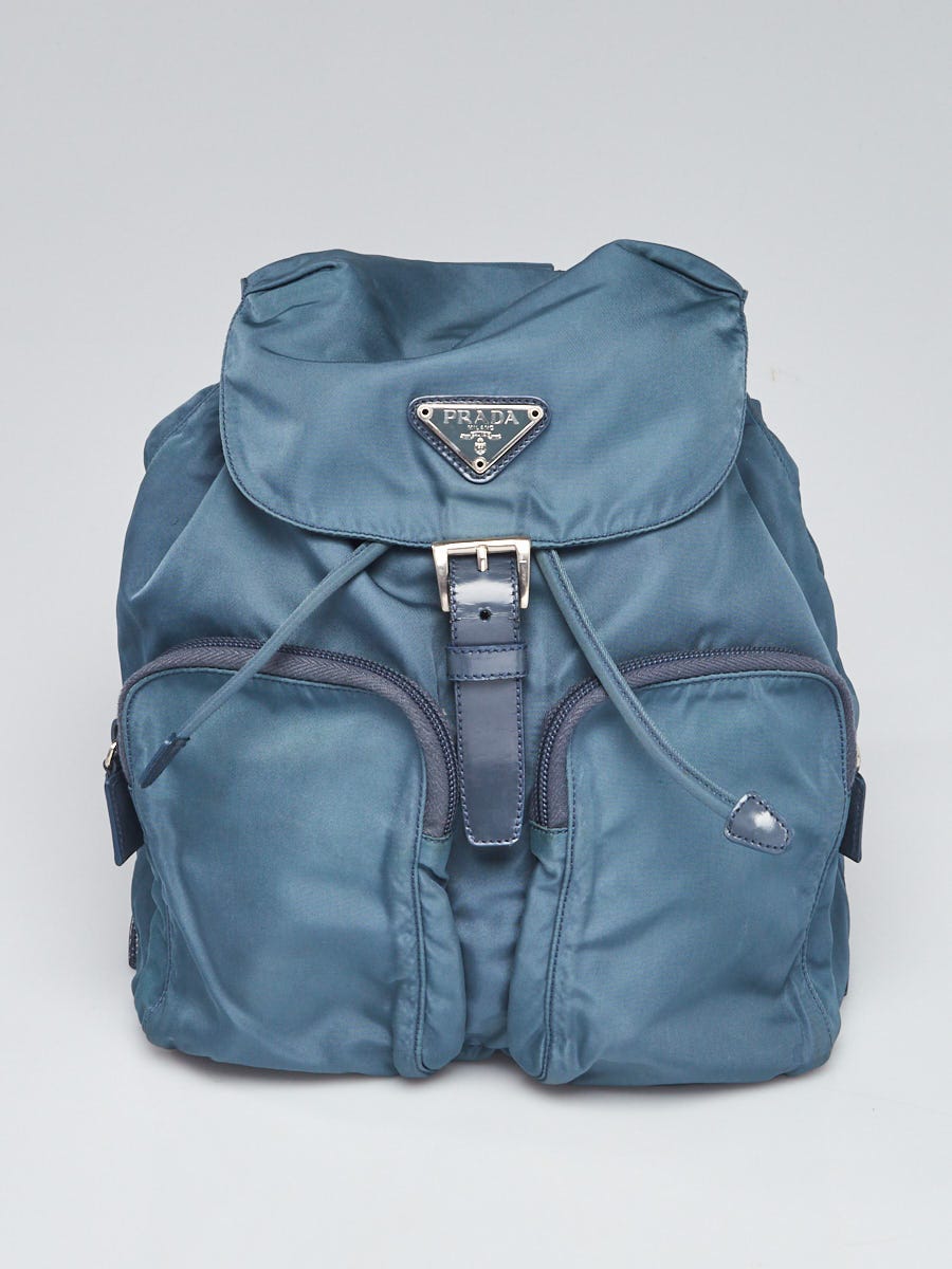 Prada Blue Tessuto Nylon Small Backpack Bag | Yoogi's Closet