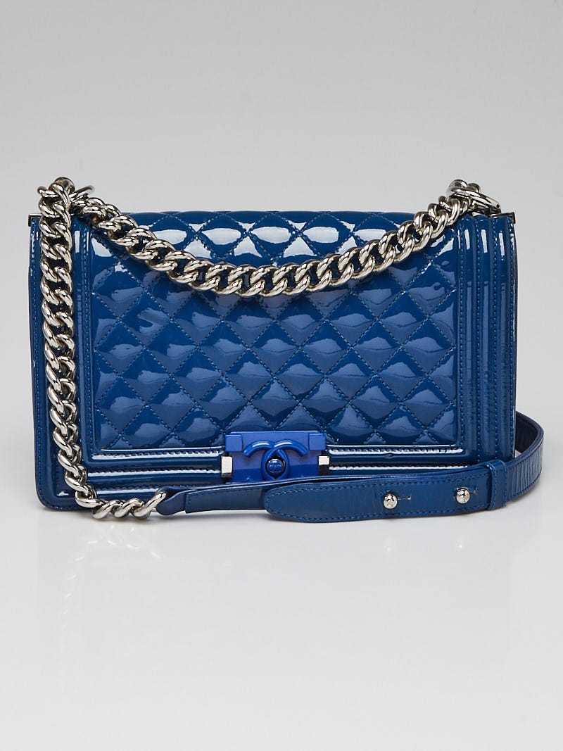 Chanel Blue Quilted Patent Leather Plexiglass Medium Boy Bag | Yoogi's ...