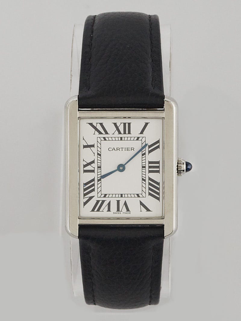 Cartier Stainless Steel and Black Leather Strap Tank Must Large Swiss ...