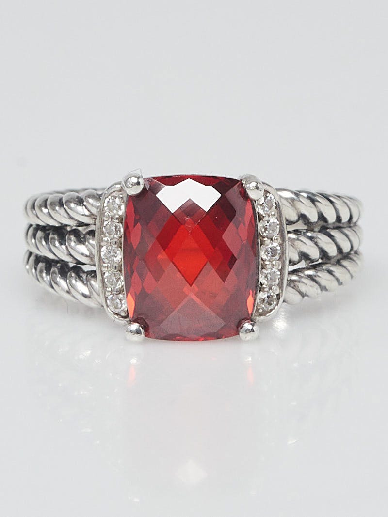 David Yurman Garnet and Diamonds Petite Wheaton Ring Size 7.5 | Yoogi's ...