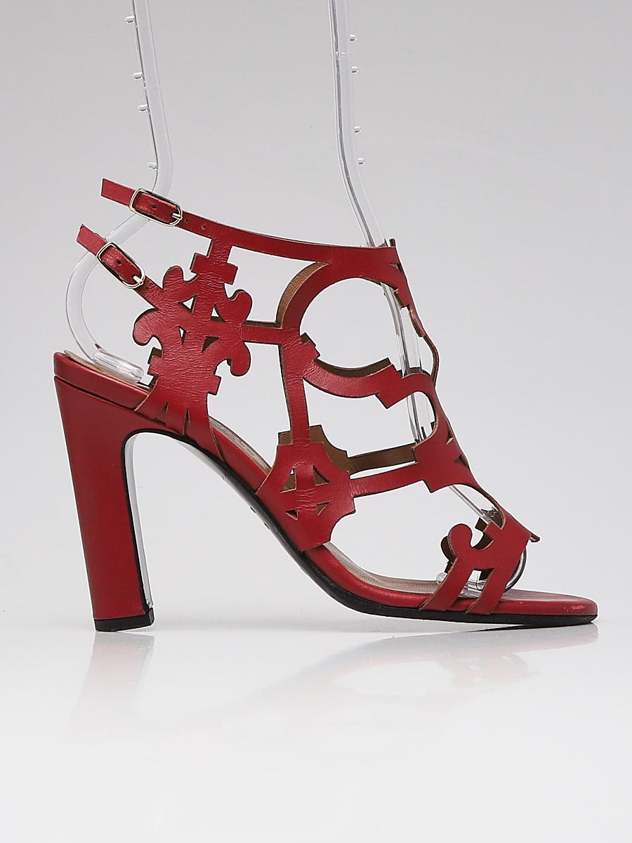 Hermes Red Leather Keira Cut Out Open Toe Sandals Size 5.5 Hermes Red Leather Keira Cut Out Open Toe Sandals Size 5.5