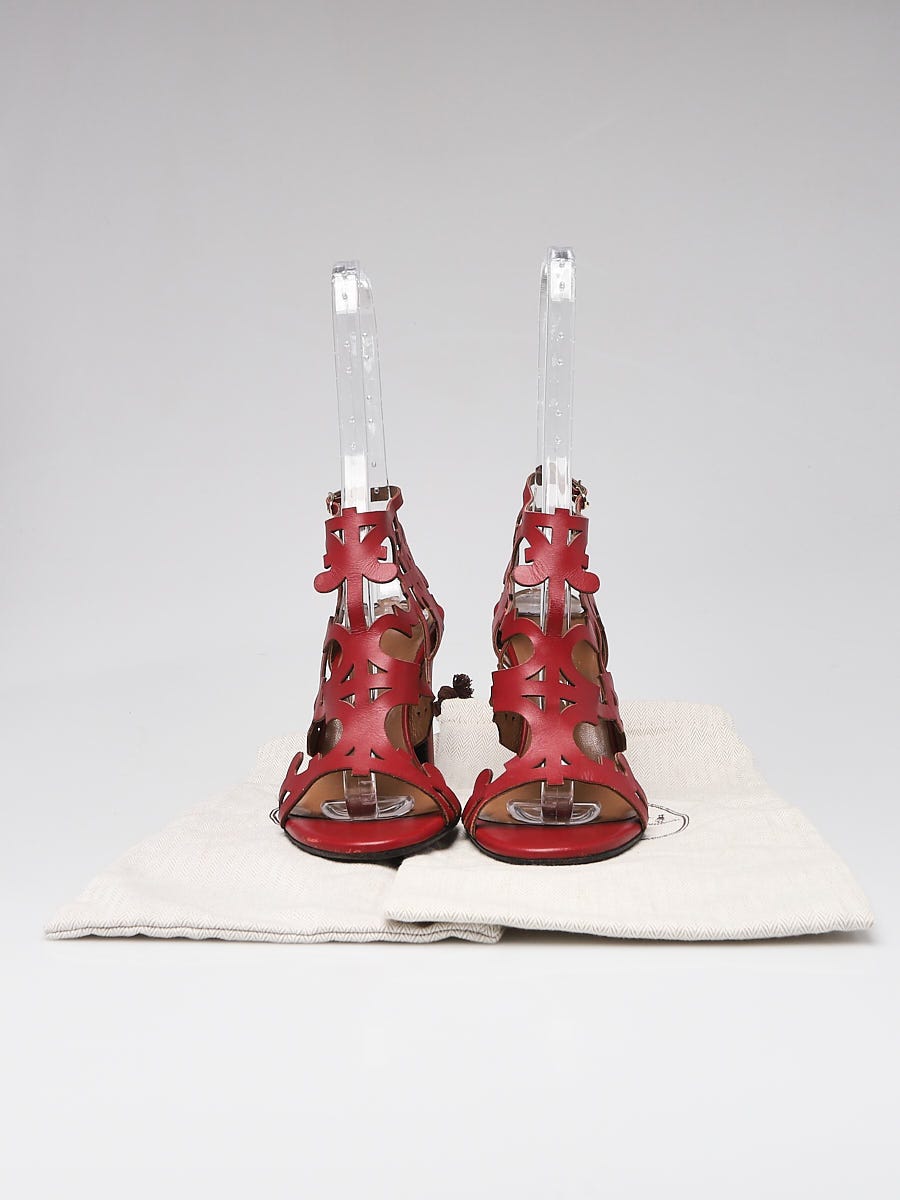 Hermes Red Leather Keira Cut Out Open Toe Sandals Size 5.5 Hermes Red Leather Keira Cut Out Open Toe Sandals Size 5.5