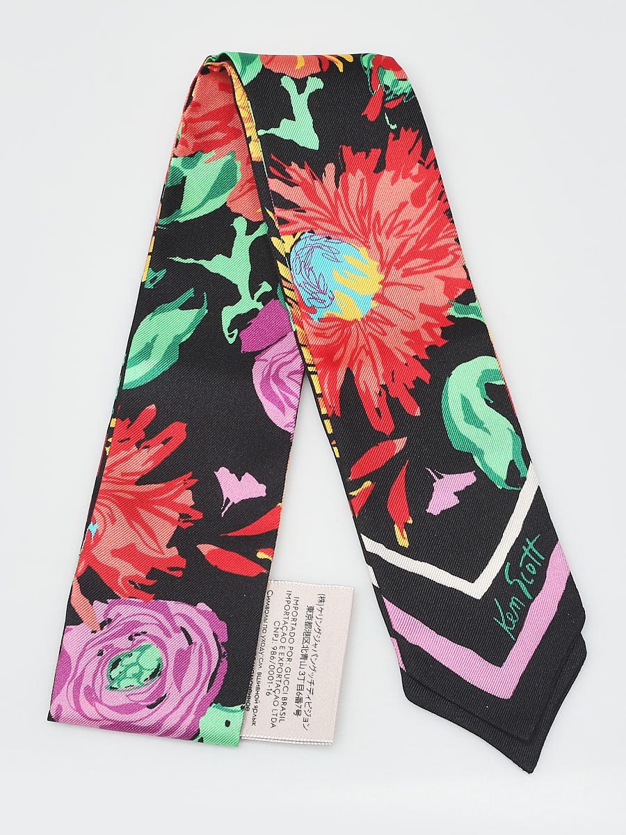 Gucci x Ken Scott Multicolor Silk Floral Print Twilly Neck Bow Scarf ...