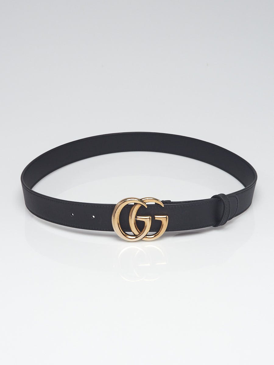 Gucci Black Smooth Leather Double G Belt Size 80/32 | Yoogi's Closet