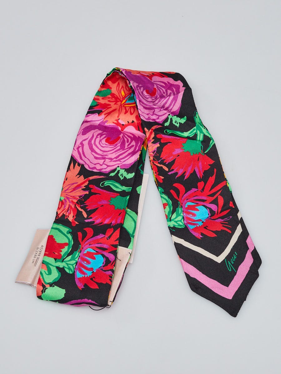 Gucci x Ken Scott Multicolor Silk Floral Print Twilly Neck Bow Scarf ...
