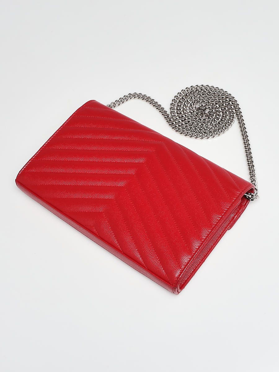 Yves Saint Laurent Red Chevron Quilted Grained Leather Yves Saint Laurent Red Chevron Quilted Grained Leather