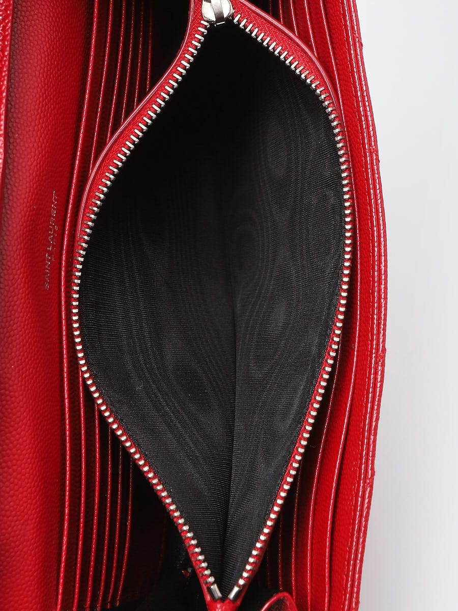 Yves Saint Laurent Red Chevron Quilted Grained Leather Yves Saint Laurent Red Chevron Quilted Grained Leather