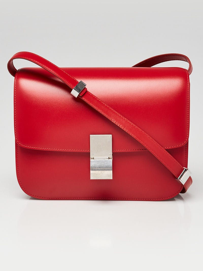 Celine Red Smooth Calfskin Leather Medium Classic Box Flap Bag | Yoogi ...