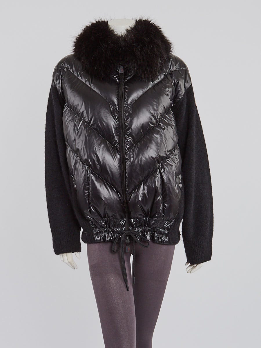 Moncler Grenoble Black Quilted Nylon Faux Fur Partial Puffer Jacket ...