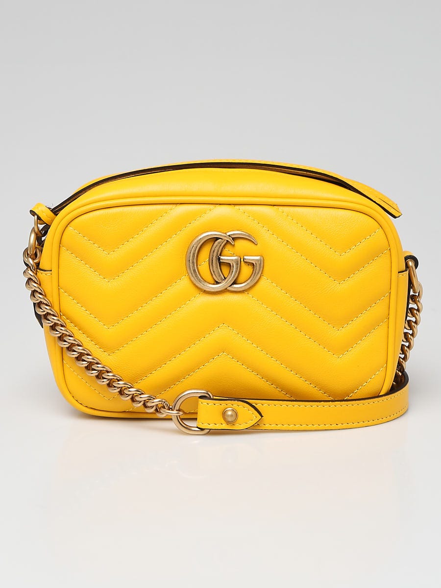 Gucci Yellow Quilted Leather Marmont Metalasse Mini Shoulder Bag ...