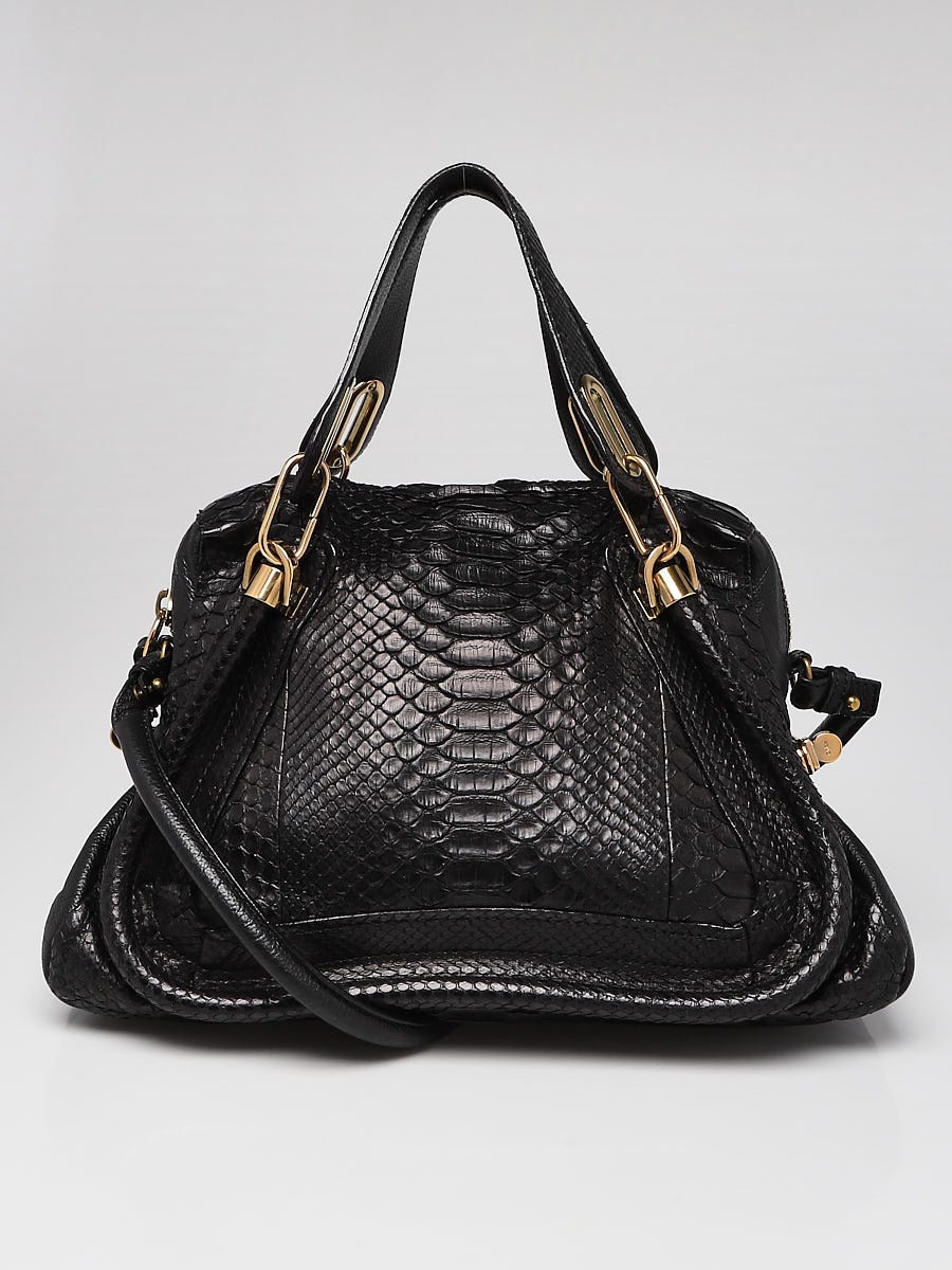 Chloe Black Pebbled Leather/Python Medium Paraty Bag | Yoogi's Closet