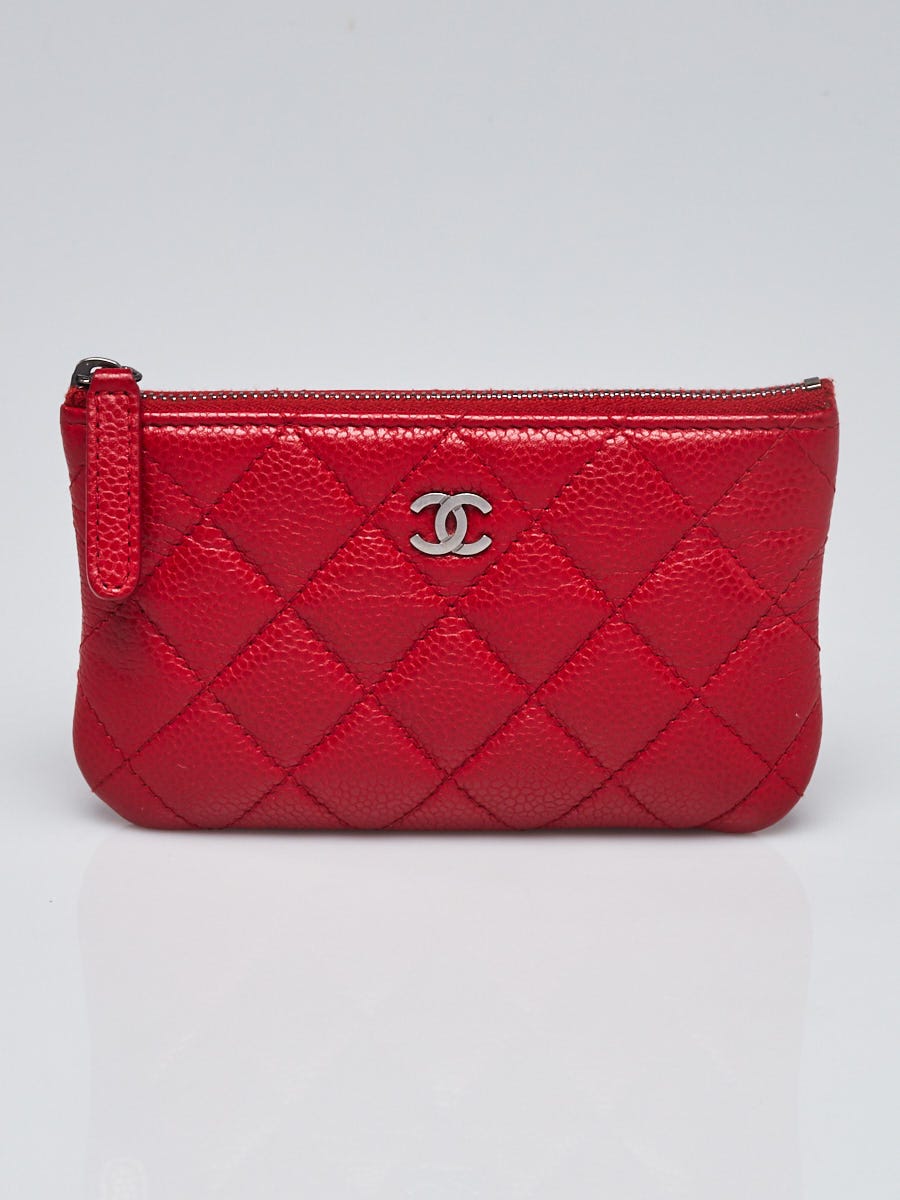 Chanel Red Quilted Caviar Leather Small O-Case Zip Pouch | Yoogi's Closet