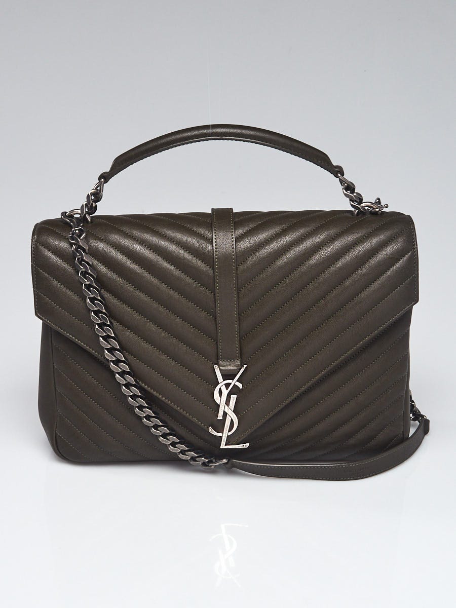 Yves Saint Laurent Grey Chevron Quilted Leather Monogram Large College ...