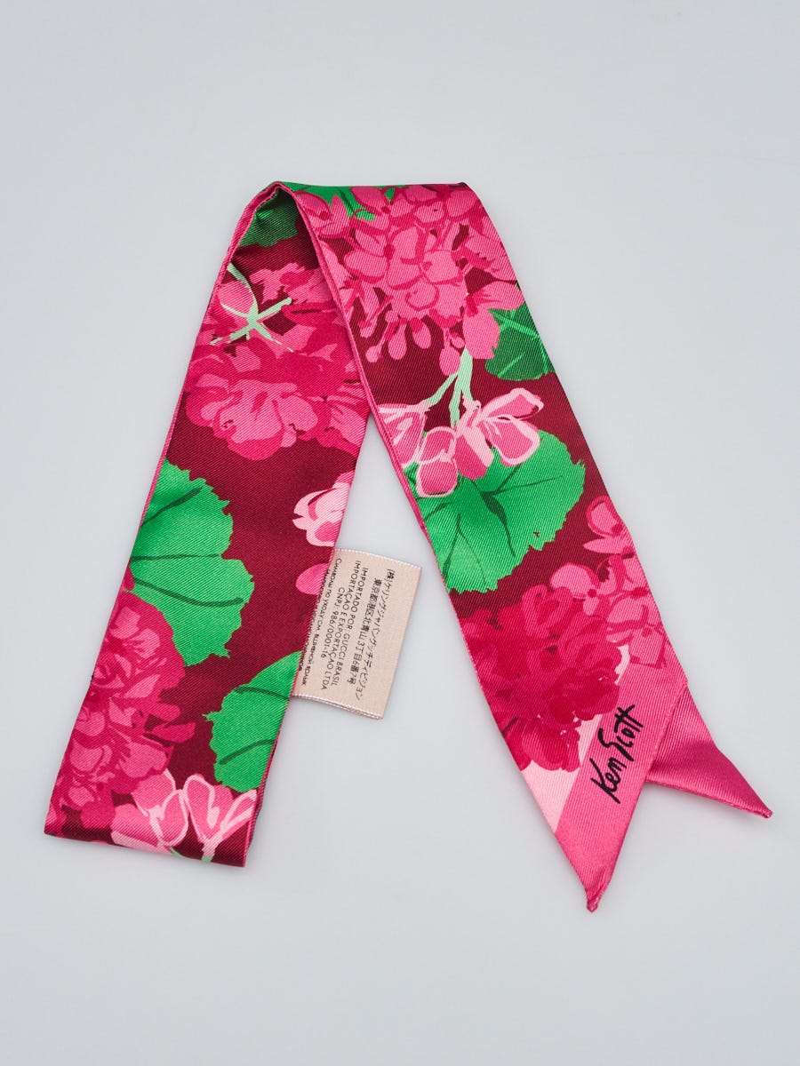 Gucci x Ken Scott Pink Silk Floral Print Twilly Neck Bow Scarf | Yoogi ...