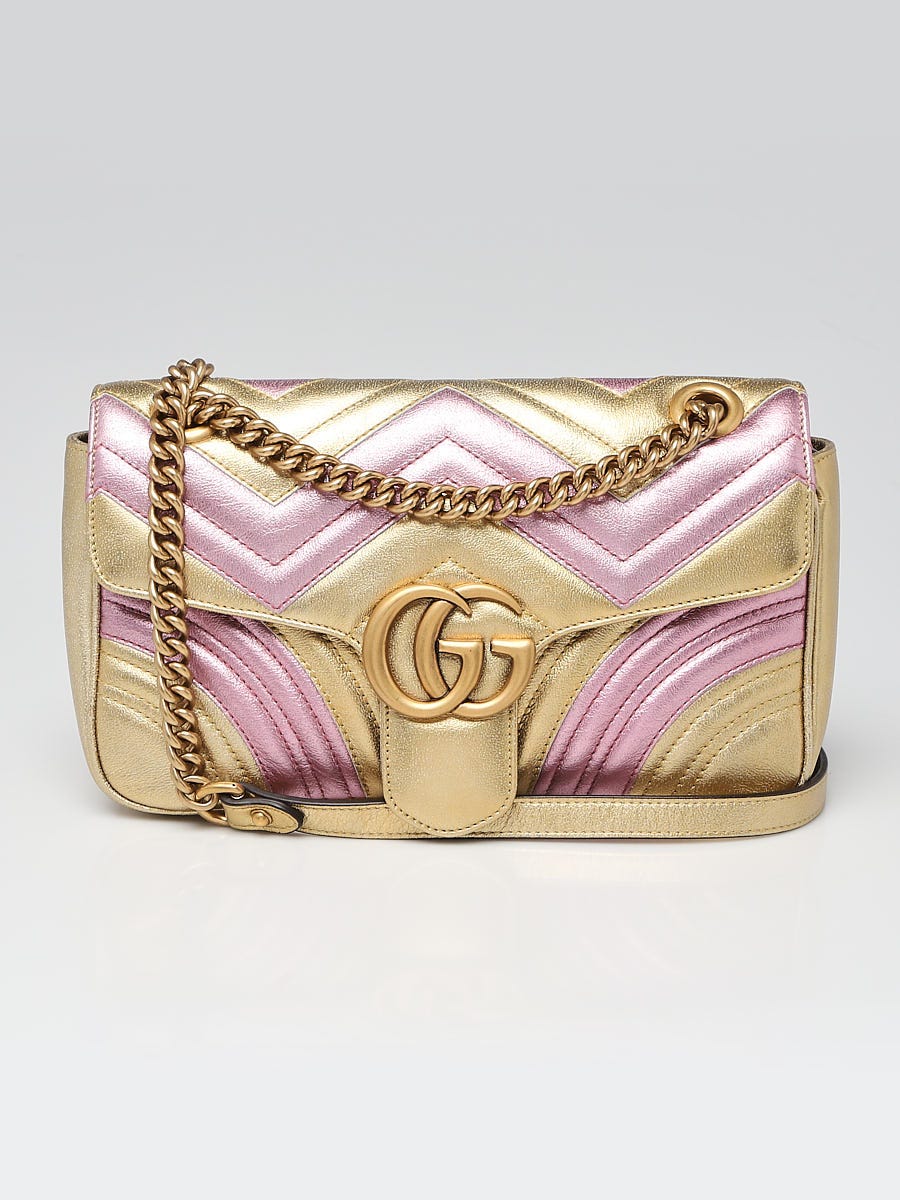 Gucci Metallic Gold/Pink Quilted Leather Marmont Small Shoulder Bag ...