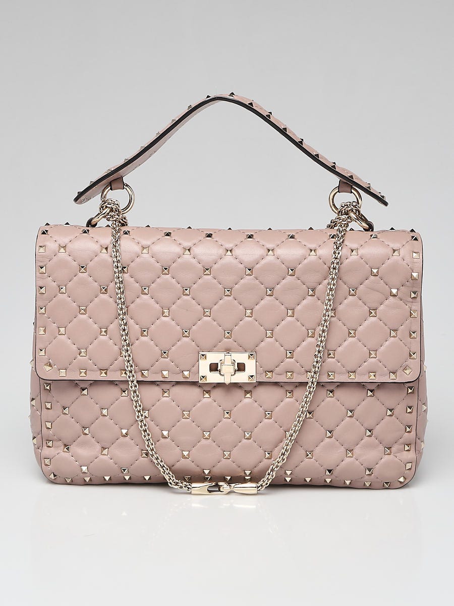 Valentino Beige Quilted Nappa Leather Rockstud Spike Large Shoulder Bag ...