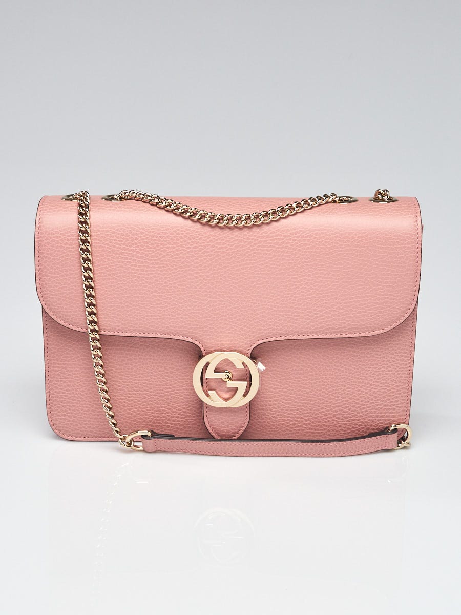 Gucci Pink Pebbled Leather Interlocking G Medium Shoulder Bag | Yoogi's ...