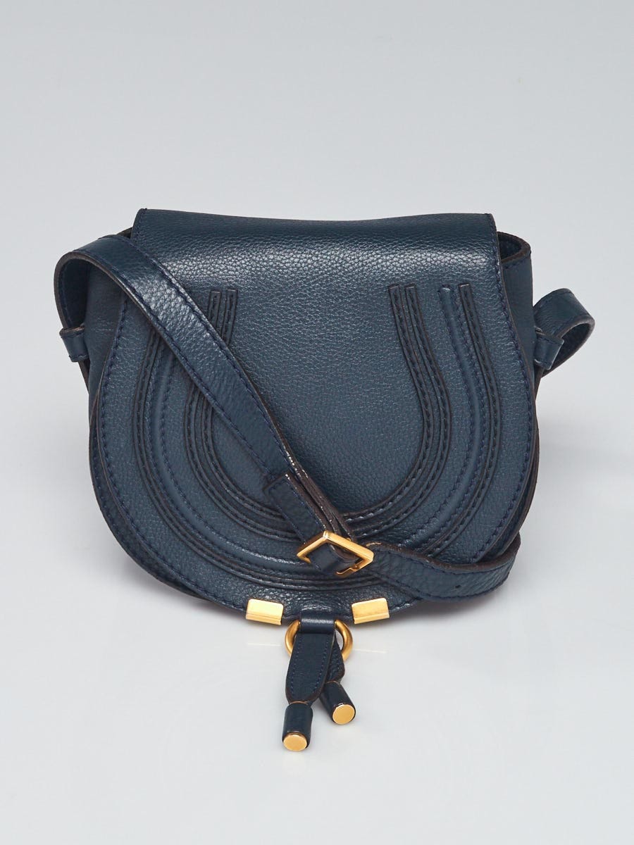 Chloe Dark Blue Leather Mini Marcie Crossbody Bag | Yoogi's Closet