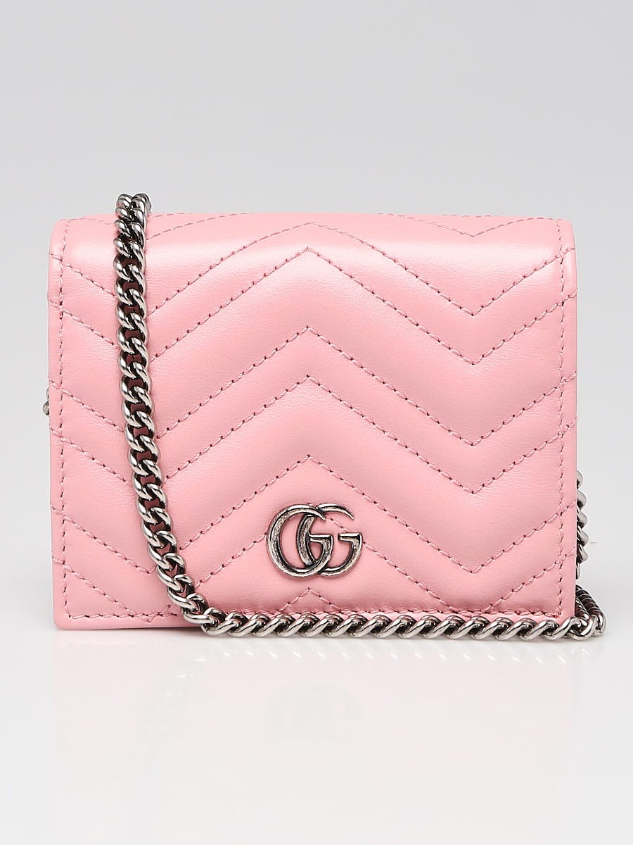 Gucci Pink Quilted Leather Marmont Mini Wallet on Chain Bag | Yoogi's ...