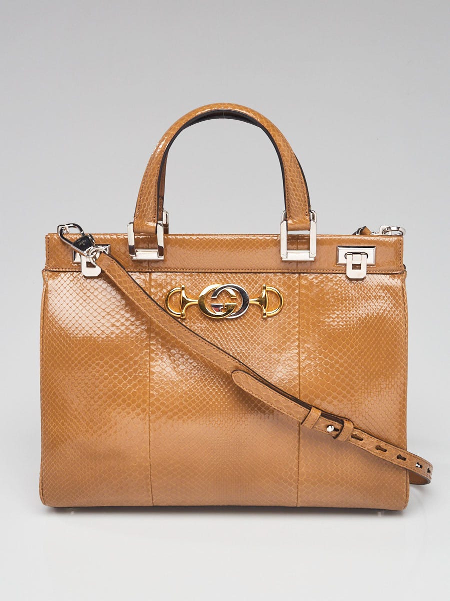 Gucci Brown Snakeskin Zumi Medium Tote Bag | Yoogi's Closet