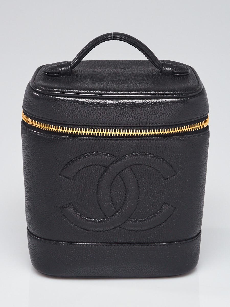 Chanel Black Caviar Leather CC Logo Vanity Carrying Case Bag | Yoogi's ...