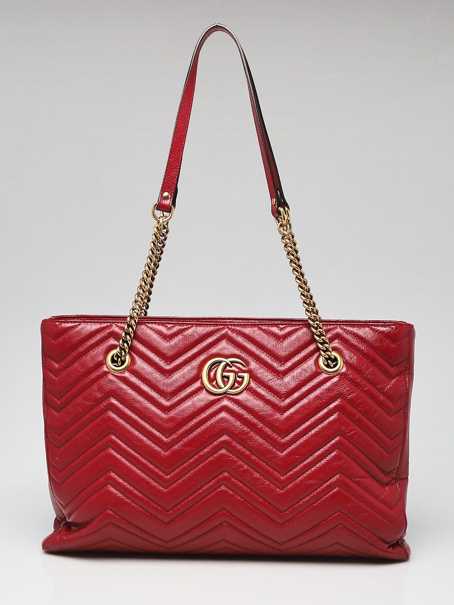 Gucci Red Quilted Calf Leather Marmont Medium Tote Bag | Yoogi's Closet