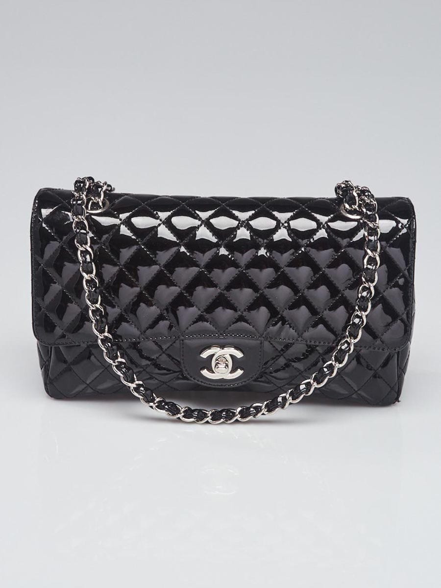Chanel Black Quilted Patent Leather Secret Label Medium Flap Bag ...