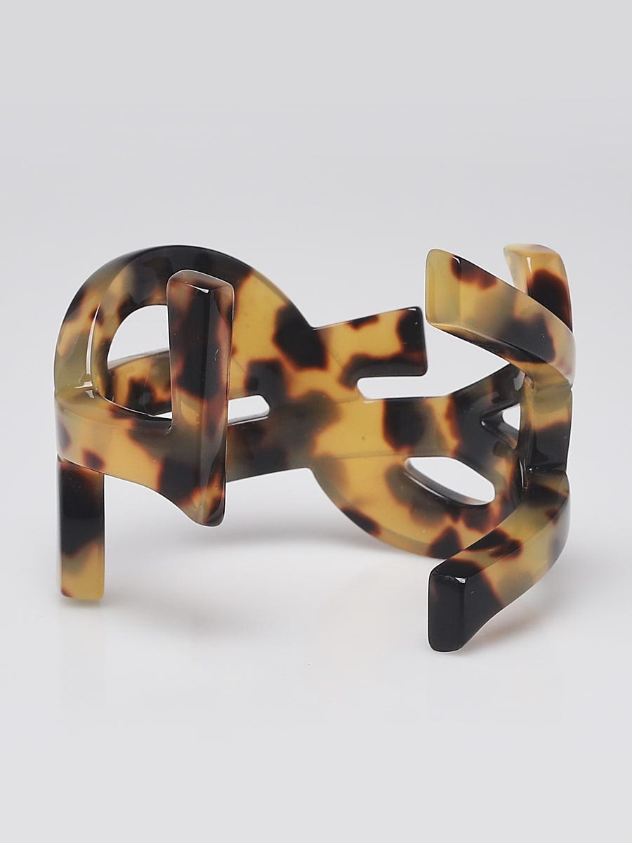 Yves Saint Laurent Tortoise Shell Resin Monogram Cuff Bracelet | Yoogi's Closet