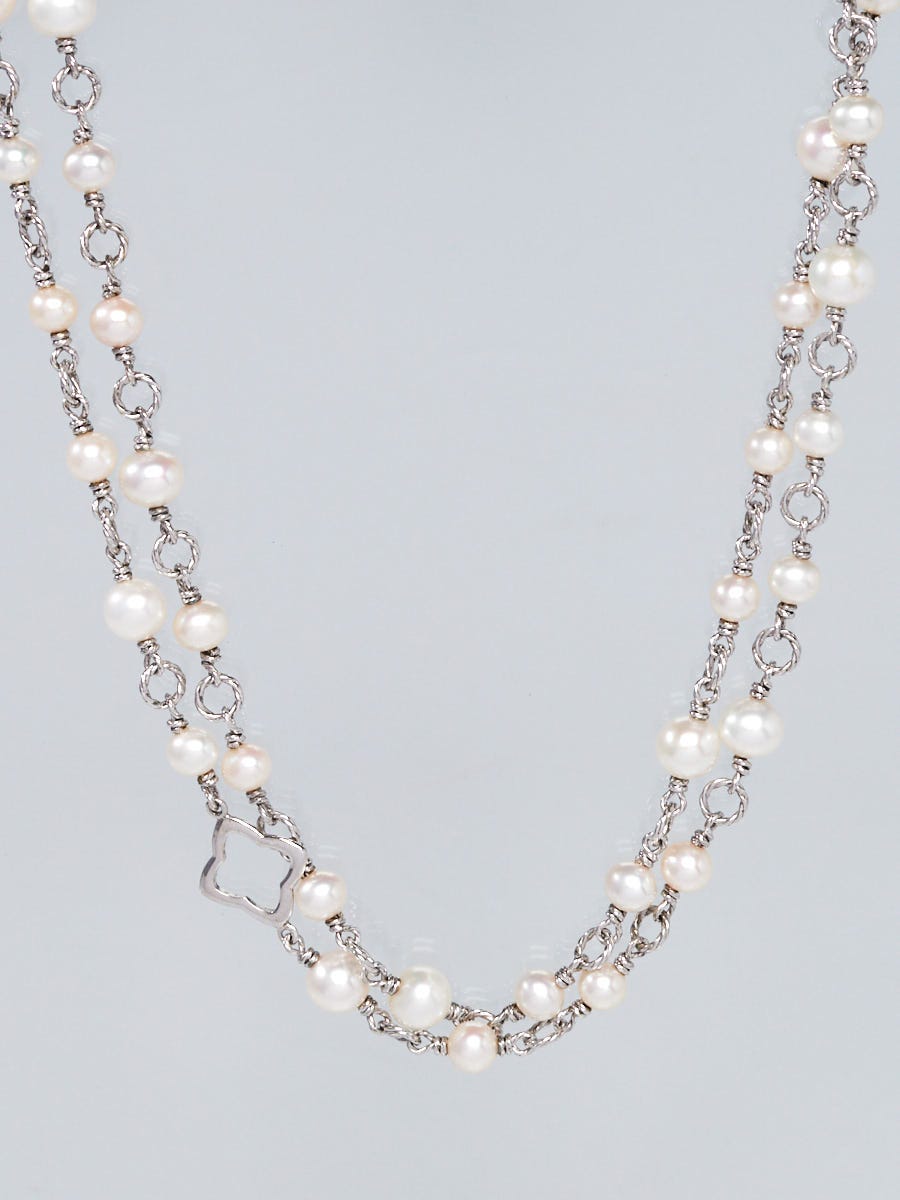 David Yurman Sterling Silver and Pearl Long Chain Necklace | Yoogi's Closet