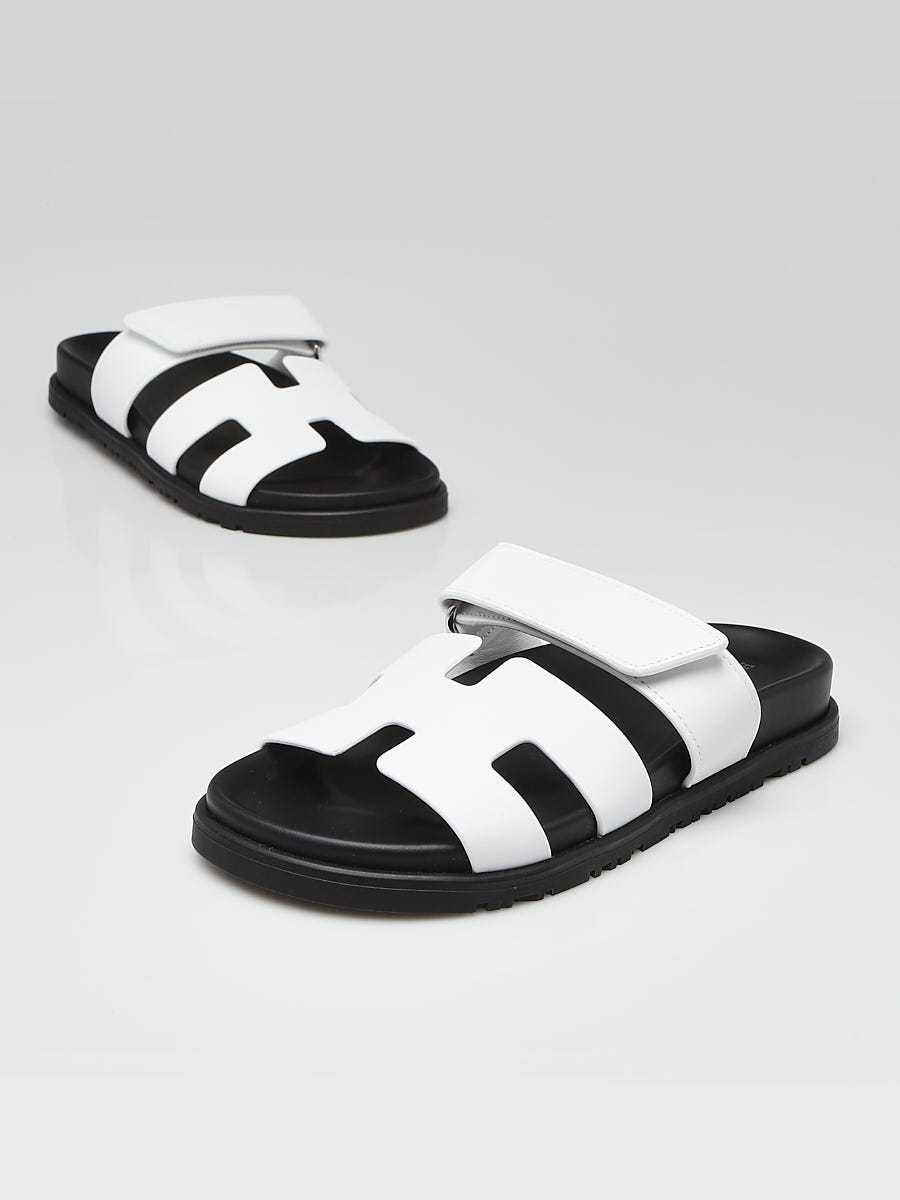 Hermes White Leather Chypre Sandals Size 5.5/36 | Yoogi's Closet