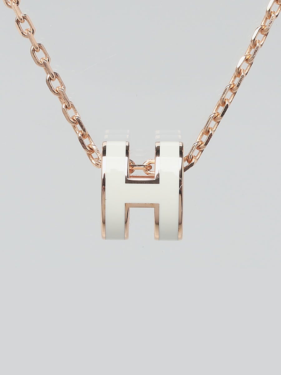 Hermes White Enamel Rose Gold Plated Mini Pop H Pendant Necklace ...