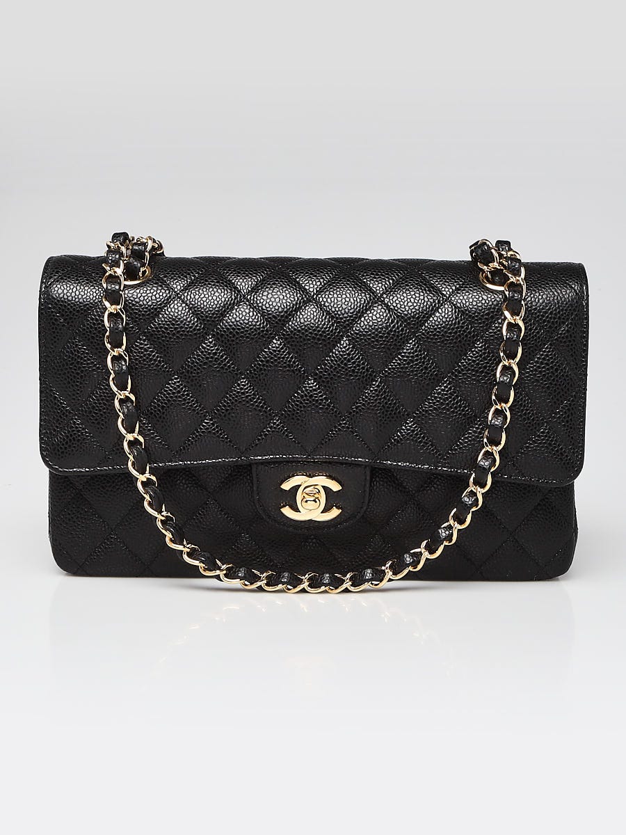Chanel Black Quilted Caviar Leather Classic Medium Double Flap Bag ...