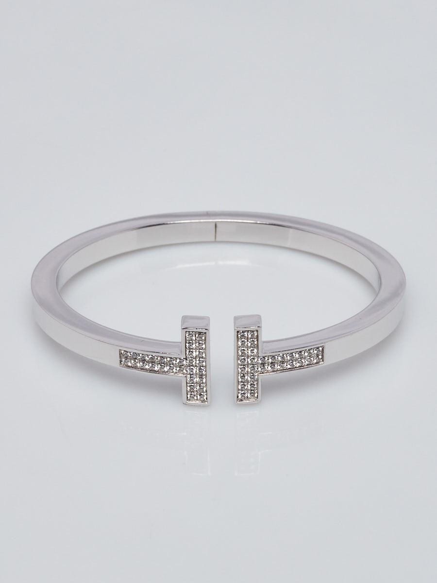 Tiffany & Co. 18k White Gold and Pave Diamonds T Square Bracelet ...