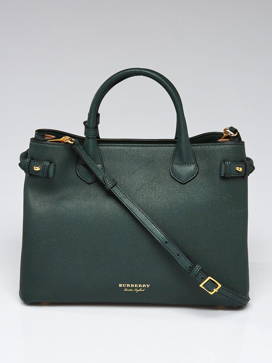 Burberry Green Pebbled Leather House Check Medium Banner Tote Bag ...