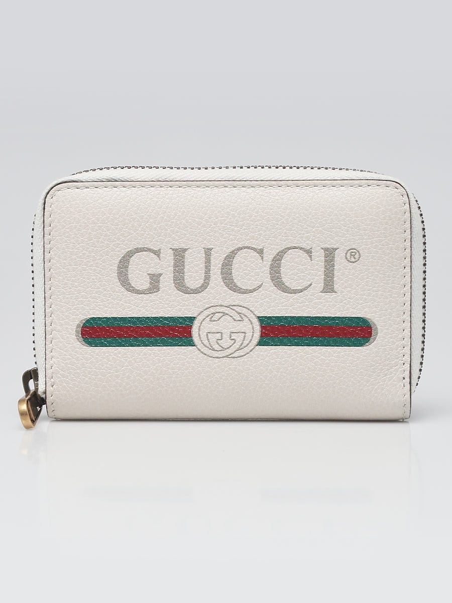 Gucci White Pebbled Leather Logo Print Compact Zip Wallet | Yoogi's Closet