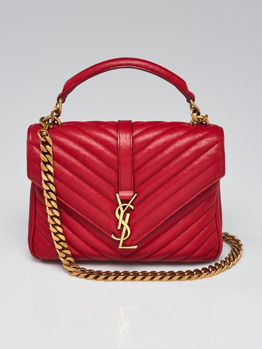 Yves Saint Laurent Red Quilted Leather Monogram Medium College Bag ...