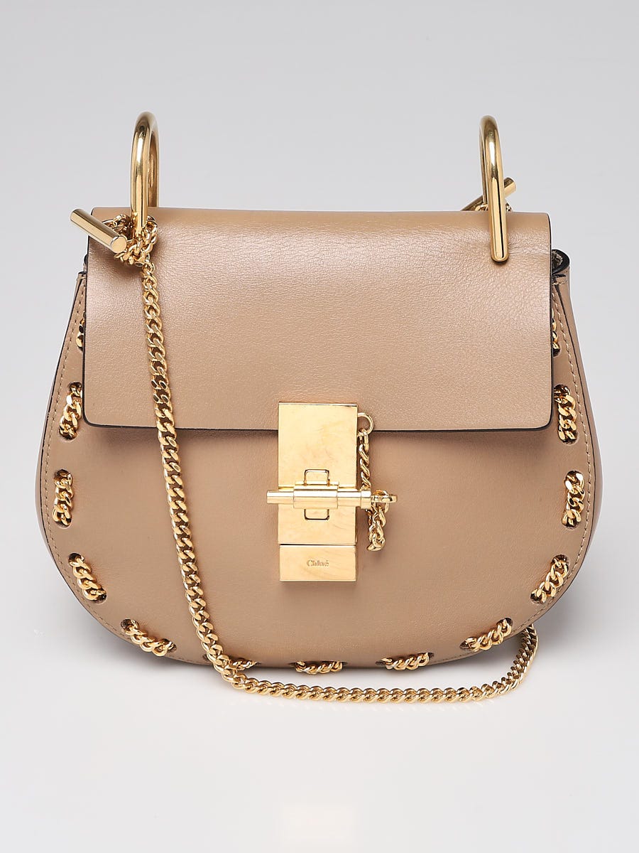 Chloe Beige Leather Chain Trimmed Mini Drew Bag | Yoogi's Closet