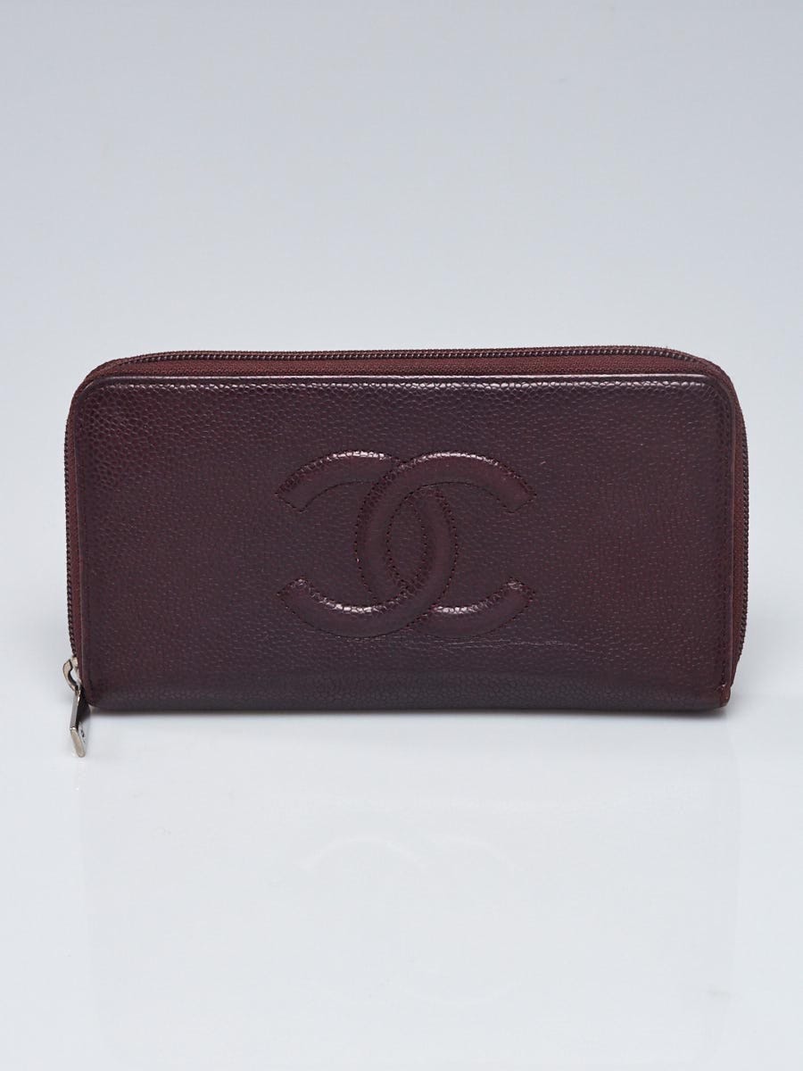 Chanel Burgundy Caviar Leather CC Timeless Zippy Wallet | Yoogi's Closet